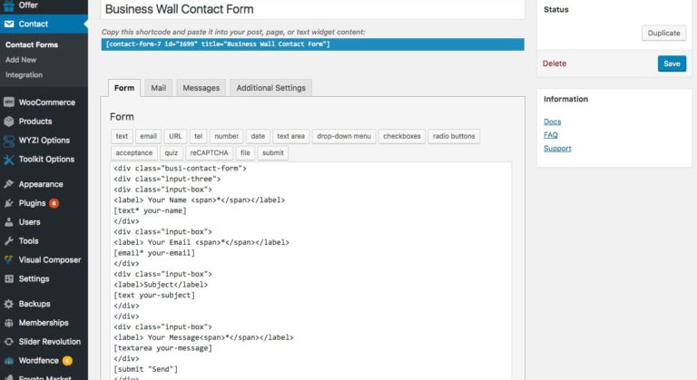 Message Tab Contact Form 7 Linking | WYZI - Documentation