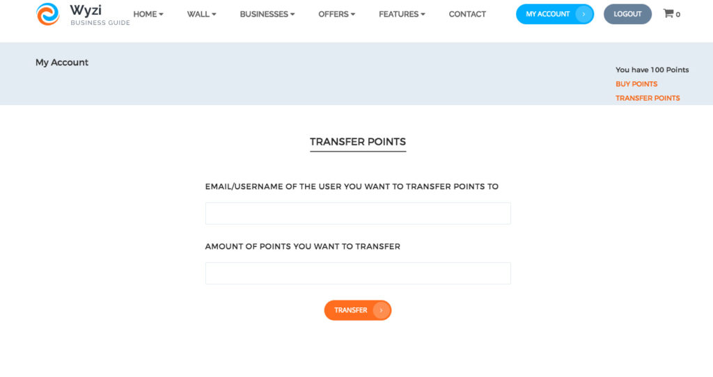 Transfering Points Between Users | WYZI - Documentation