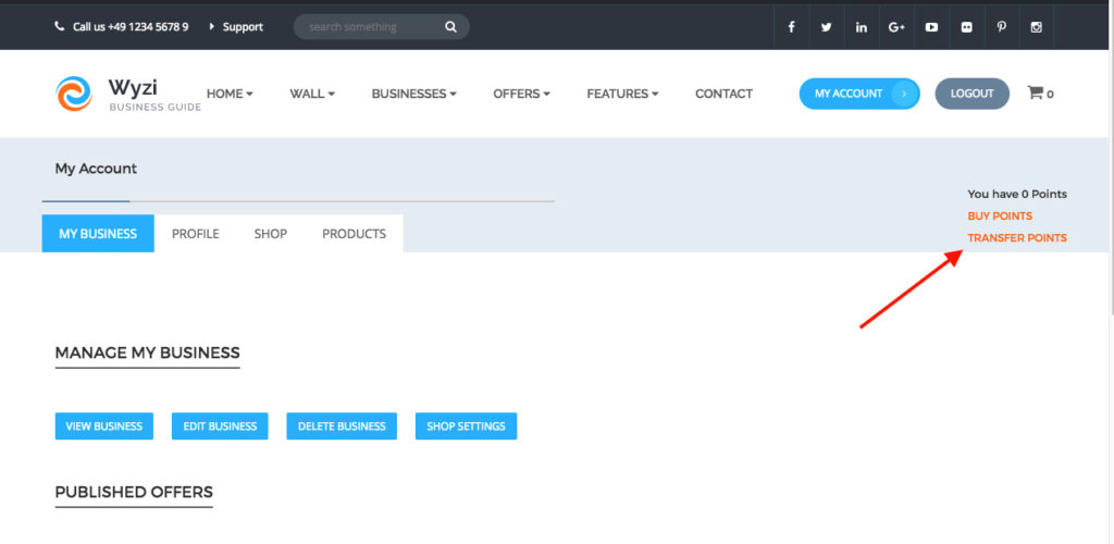 Transfering Points Between Users | WYZI - Documentation