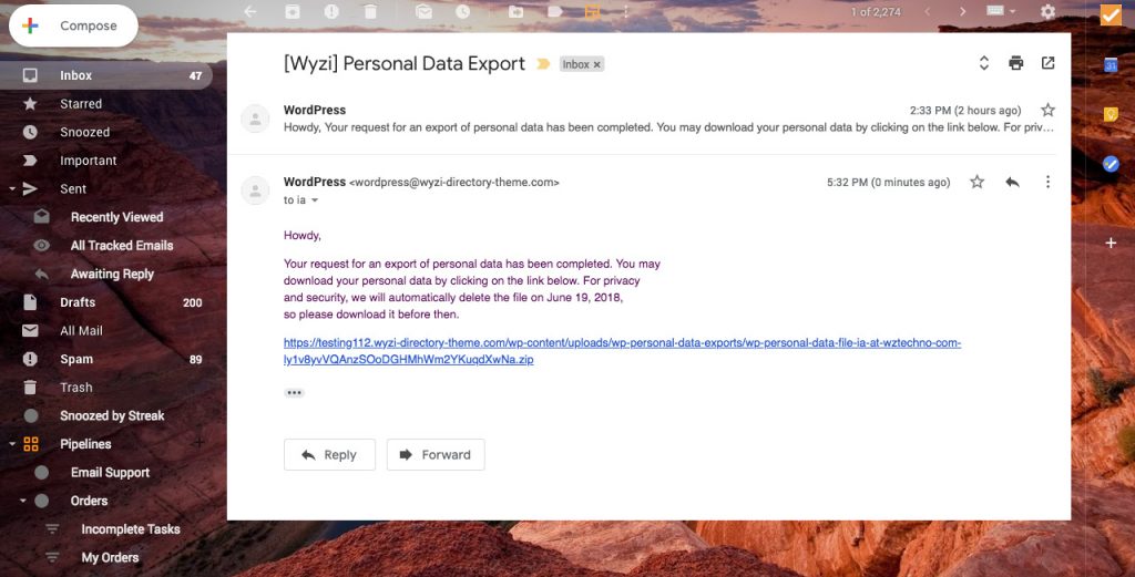 Delete Account & Export Data GDPR Requirement | WYZI - Documentation